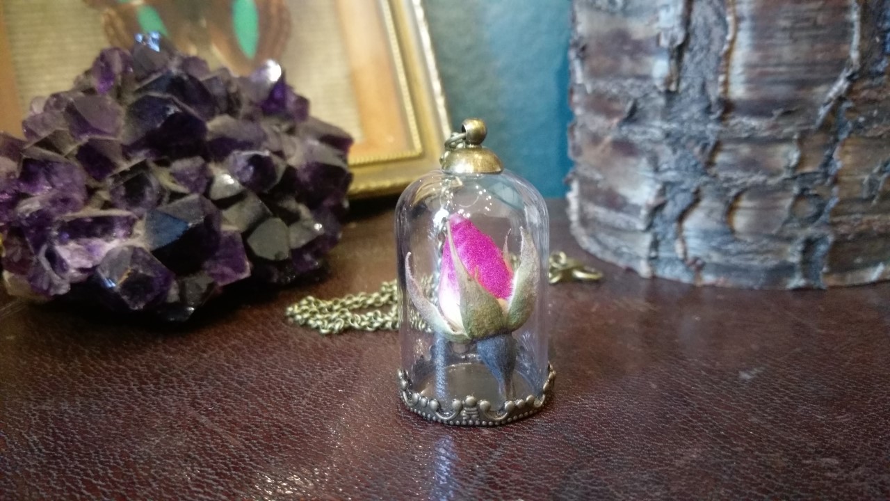 Rosebud Bell Jar Necklace - Artist Gift Gallery