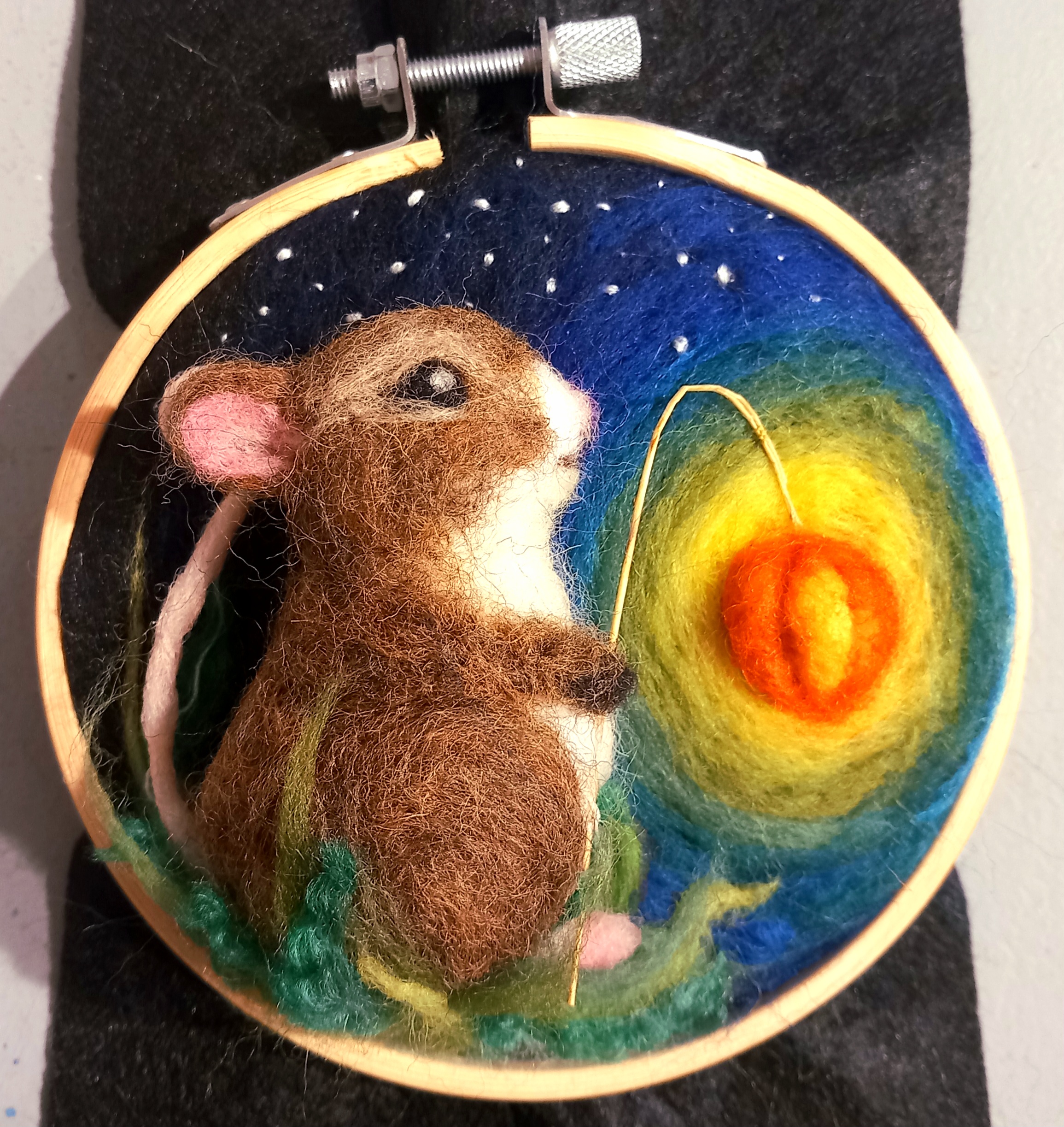 Mouse with Lantern Original 3D Wool Painting - Artist Gift Gallery